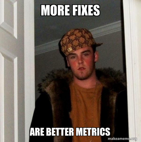 More FIXES ARE BETTER METRICS - Scumbag Steve Meme Generator