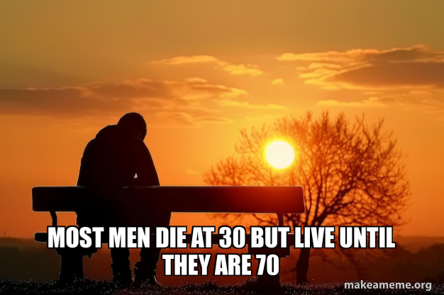 Most men die at 30 but live until they are 70 Meme Generator