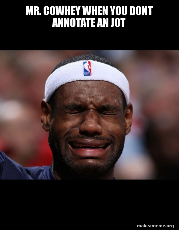Mr. Cowhey when you Dont annotate an jot - Lebron Crying Meme Generator