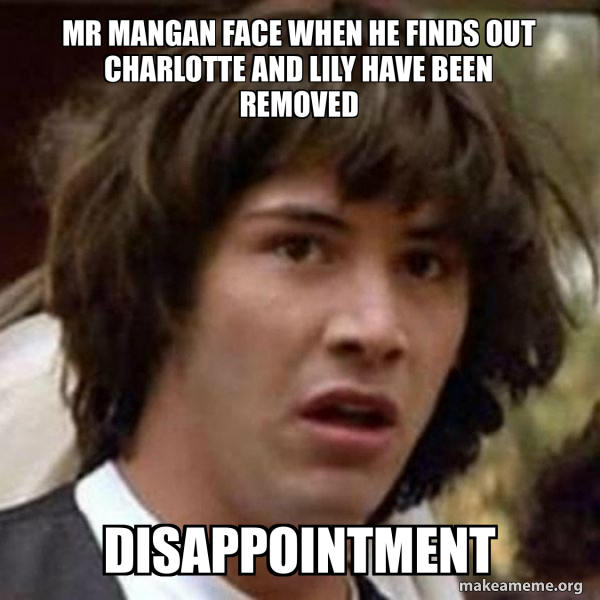 mr mangan face when he finds out charlotte and lily have been removed ...