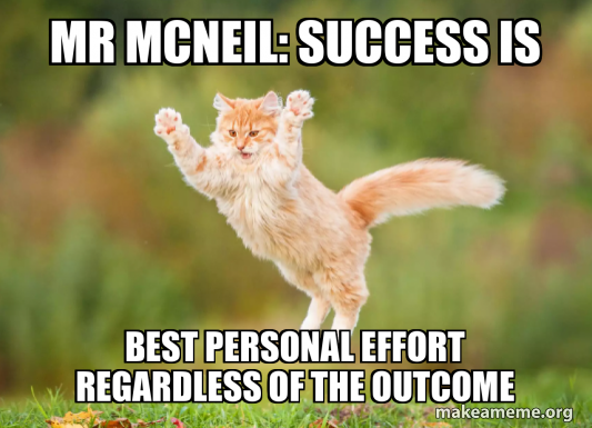 MR McNEIL: SUCCESS IS BEST PERSONAL EFFORT REGARDLESS OF THE OUTCOME ...