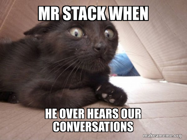 Mr Stack when he over hears our conversations - Schitzo Cat Meme Generator