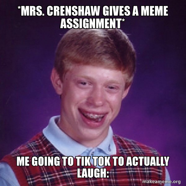 *Mrs. Crenshaw gives a meme assignment* me going to tik tok to actually ...