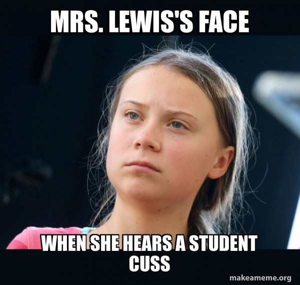 Mrs. lewis's face when she hears a student cuss - Greta Thunberg Meme ...