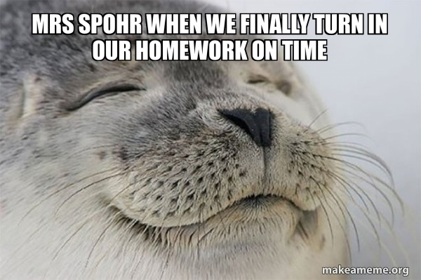 Mrs Spohr when we finally turn in our homework on time - Satisfied Seal ...