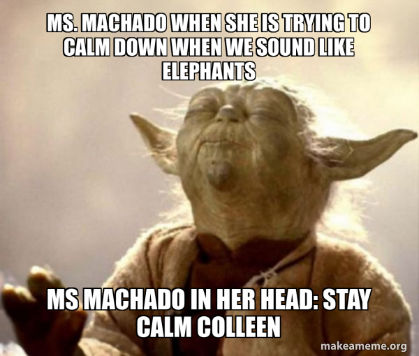 MS. MACHADO when she is trying to calm down when we sound like ...