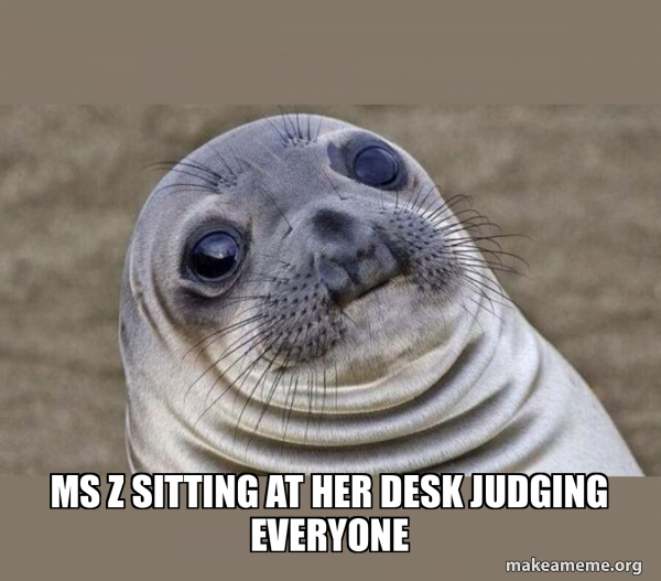 ms z sitting at her desk judging everyone - Squeamish Seal Meme Generator