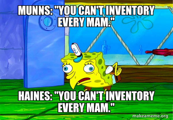 munns: "You Can't inventory every mam." haines: "you can't inventory ...