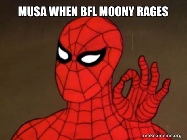 Musa when BFL moony rages - Spiderman - Care factor Zero Meme Generator