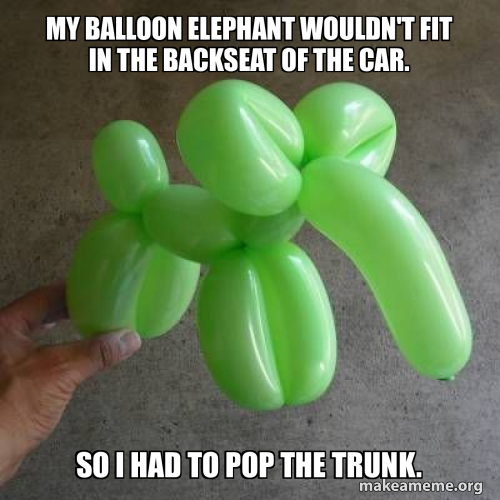 My balloon elephant wouldn't fit in the backseat of the car. so i had ...