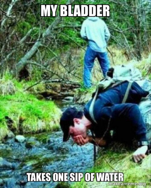 my bladder Takes one sip of water Meme Generator