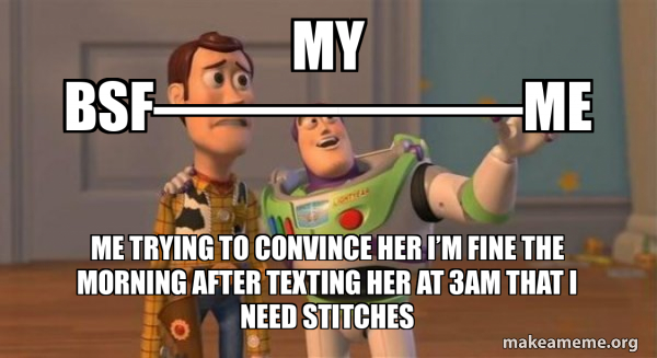 my bsf——————me me trying to convince her I’m fine the morning after ...