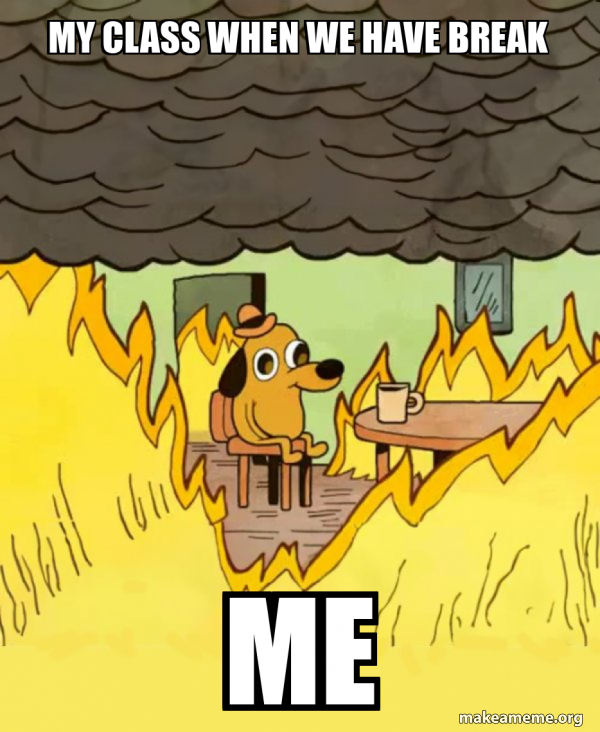 my class when we have break me - This Is Fine Meme Generator
