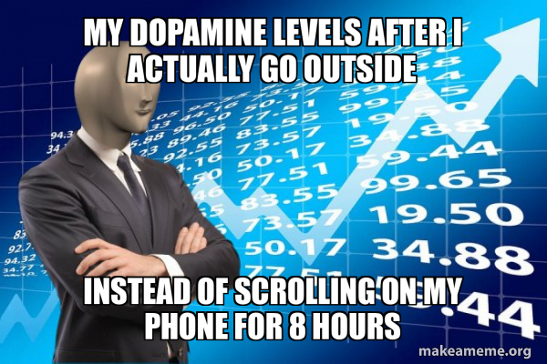 My dopamine levels after I actually go outside Instead of scrolling on ...