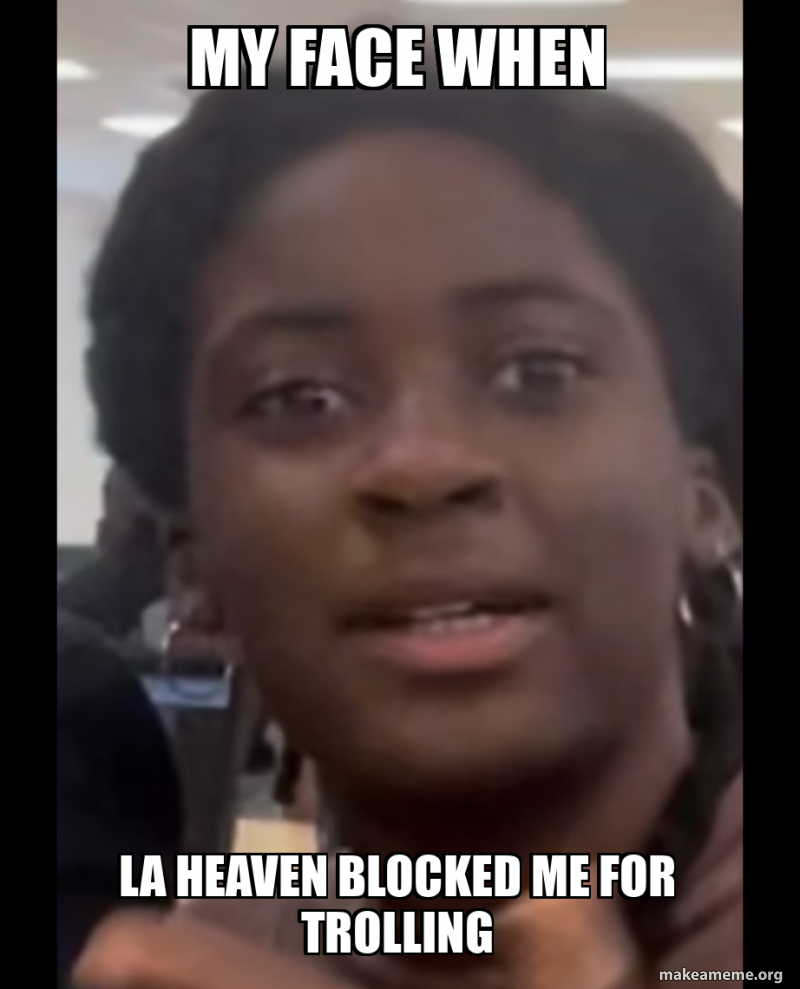 My face when La heaven blocked me for trolling Meme Generator
