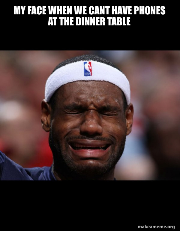 My face when we cant have phones at the dinner table - Lebron Crying ...