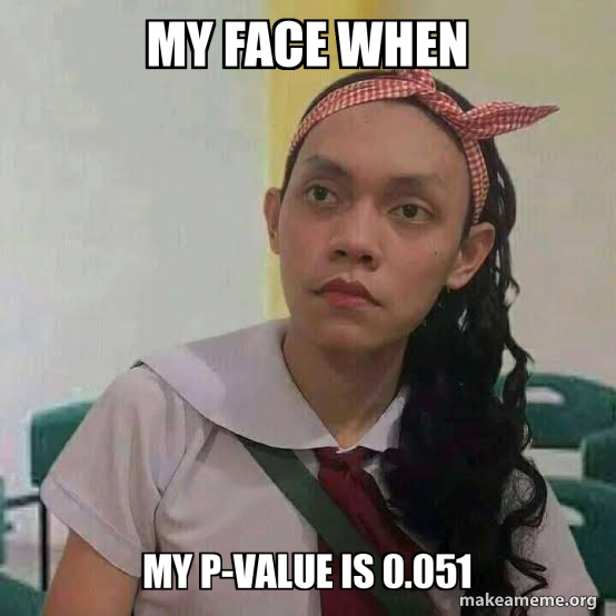 my face when my p-value is 0.051 Meme Generator