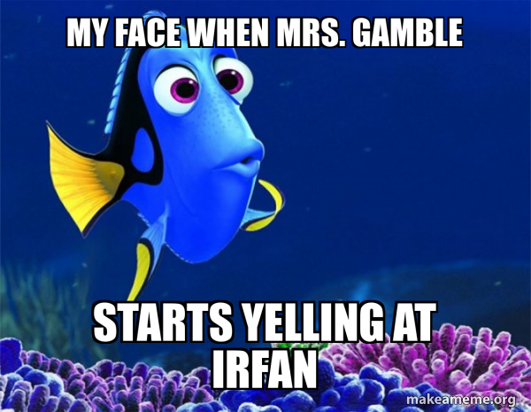 my face when Mrs. gamble starts yelling at Irfan - Dory from Nemo (5 ...