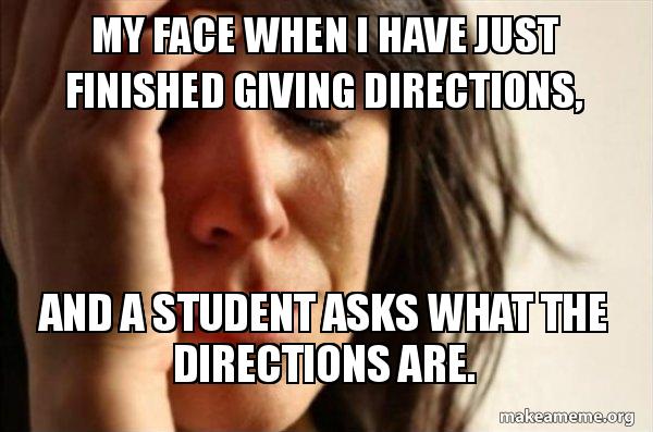 My face when I have just finished giving directions, and a student asks ...