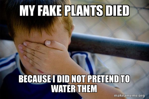 My fake plants died because i did not pretend to water them ...