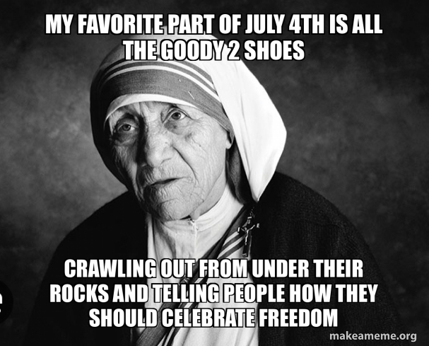 My favorite ParT of July 4th is all the goody 2 shoes crawling out from ...