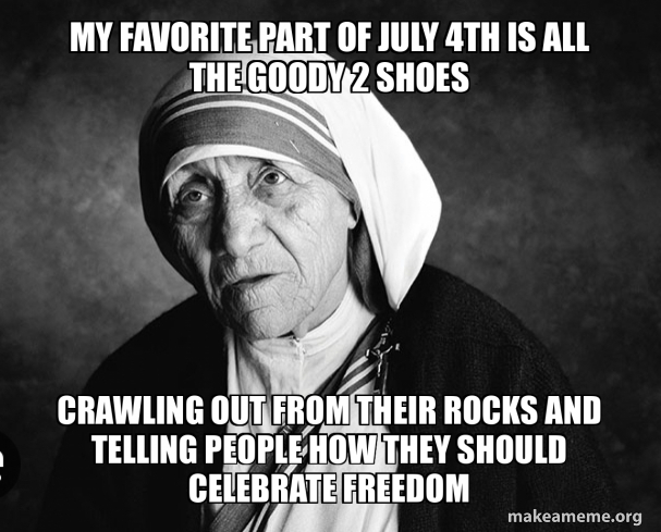 My favorite ParT of July 4th is all the goody 2 shoes crawling out from ...
