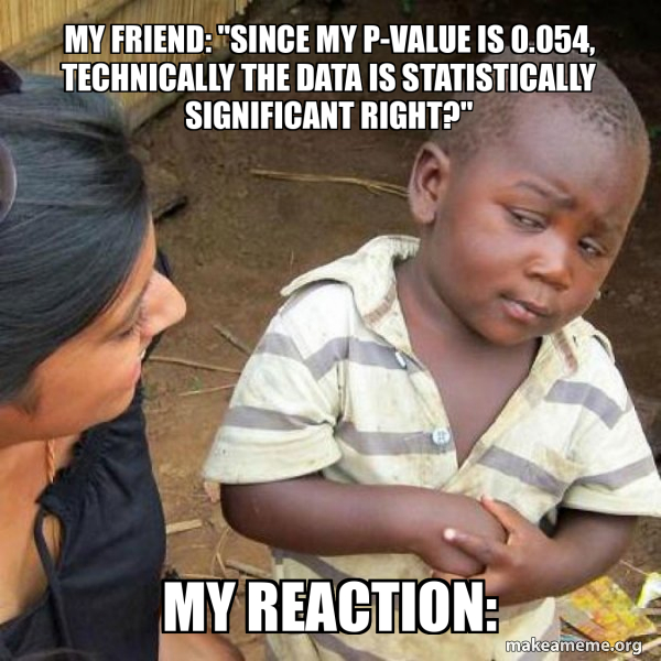 My Friend: "Since my p-value is 0.054, technically the data is ...