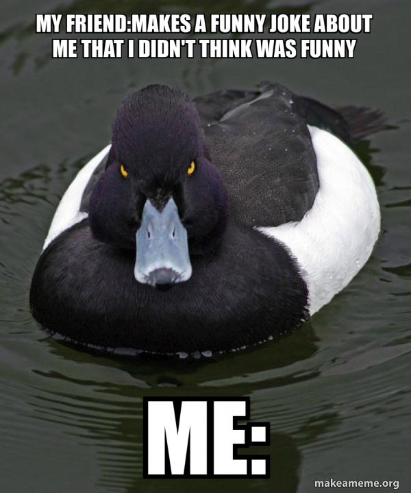 my friend:makes a funny joke about me that I didn't think was funny me ...