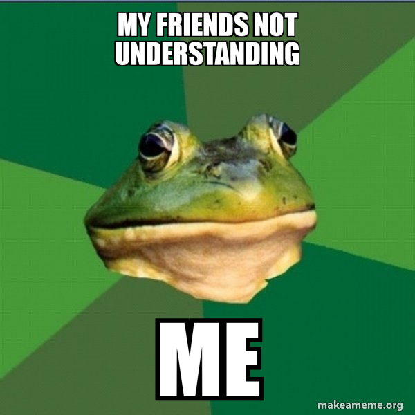 My friends not understanding Me - Foul Bachelor Frog Meme Generator