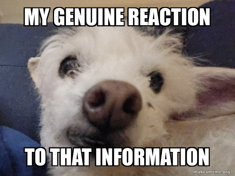 my genuine reaction to that information Meme Generator