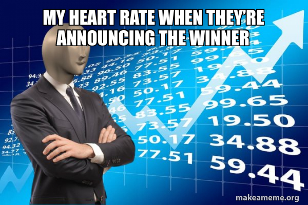 My heart rate when they’re announcing the winner - Stonks Only Go Up ...