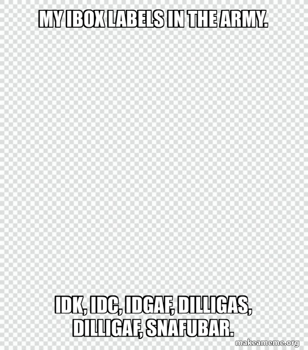 My ibox labels in the Army. IDK, IDC, IDGAF, DILLIGAS, DILLIGAF ...