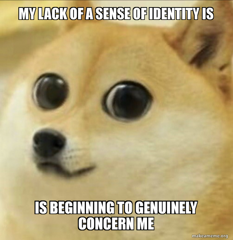 my lack of a sense of identity is is beginning to genuinely CONCERN me ...