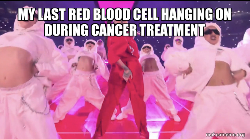 My last red blood cell hanging on during cancer treatment Meme Generator