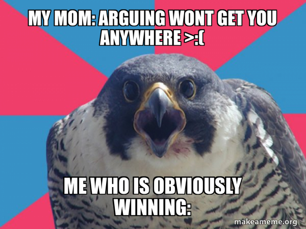 my mom: arguing wont get you anywhere >:( me who is obviously winning ...