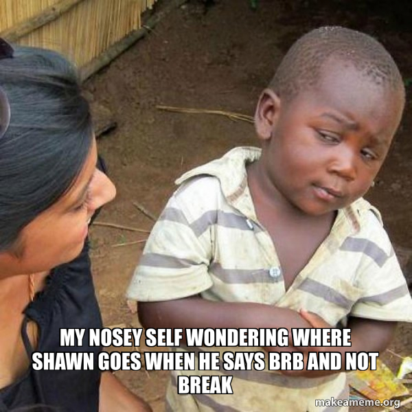 my nosey self wondering where shawn goes when he says brb and not break ...