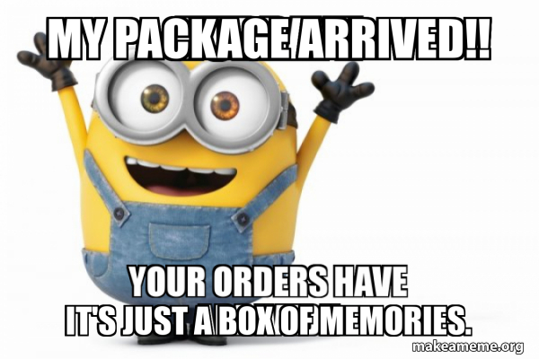 My package arrived!! It's just a box of memories. Meme Generator