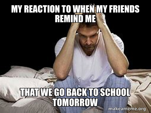 my reaction to when my friends REMIND ME THAT WE GO BACK TO SCHOOL ...