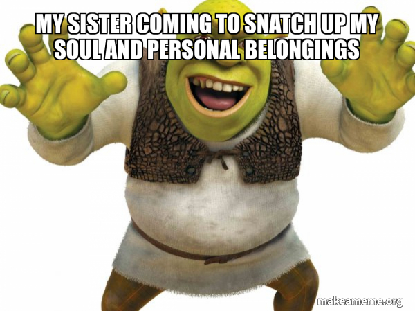 my sister coming to snatch up my soul and personal belongings - Shrek ...