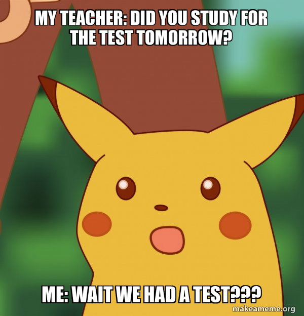 My teacher: did you study for the test TOMORROW? me: wait we had a test ...