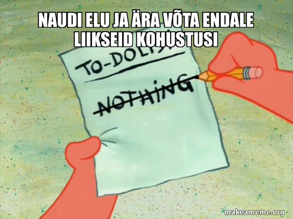 Naudi elu ja ära võta endale liikseid kohustusi - TO-DO List Meme Generator