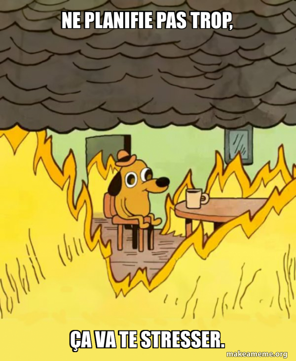 Ne planifie pas trop, ça va te stresser. - This Is Fine Meme Generator
