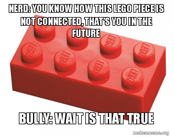 Nerd: you know how this lego piece is not connected, that's you in the ...