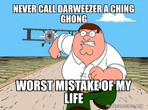 NEVER CALL DARWEEZER A CHING GHONG WORST MISTAKE OF MY LIFE Meme Generator
