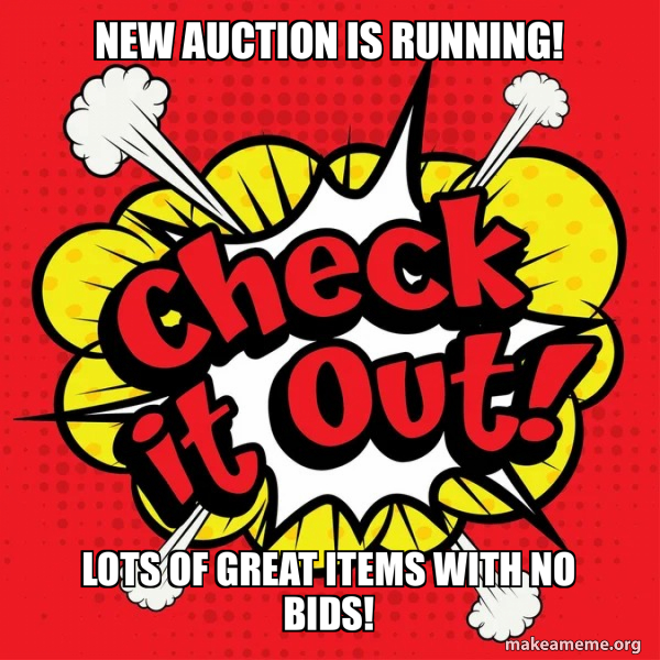 NEW AUCTION IS RUNNING! LOTS OF GREAT ITEMS WITH NO BIDS! Meme Generator