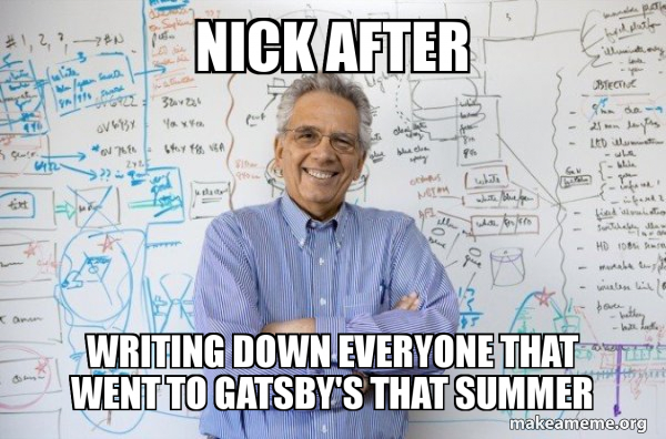 Nick after writing down everyone that went to Gatsby's that summer ...