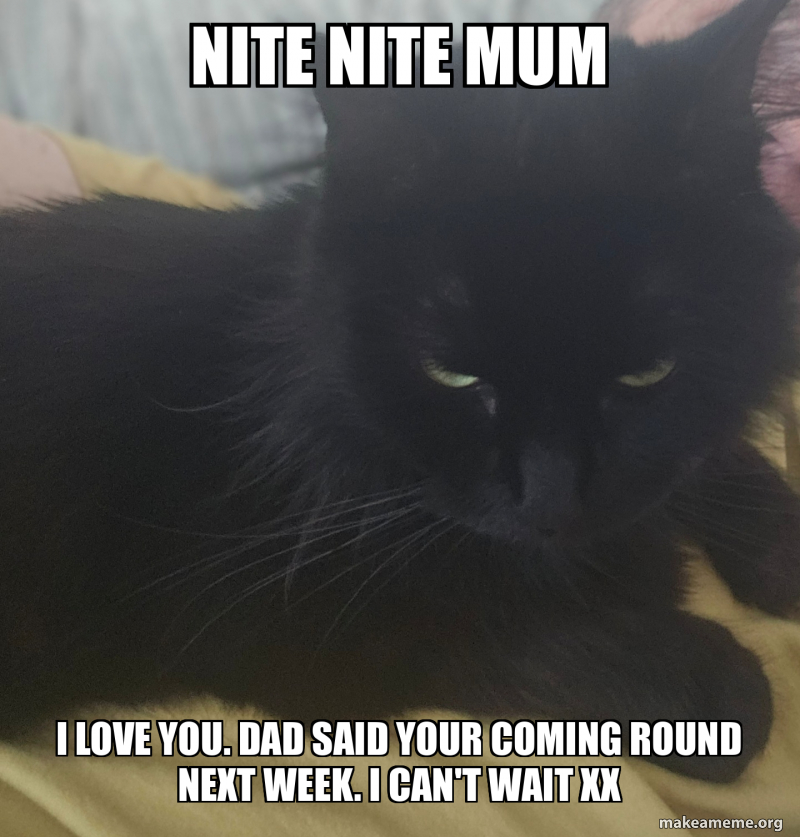 Nite nite mum I love you. Dad said your coming round next week. I can't ...