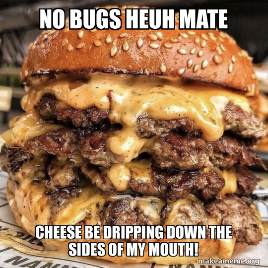 no bugs heuh mate cheese be dripping down the sides of my mouth! Meme ...