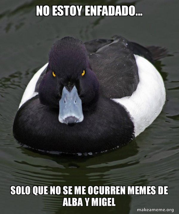 No estoy enfadado... solo que no se me ocurren memes de Alba y Migel ...