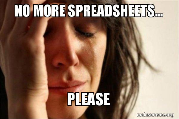 no more spreadsheets... please - First World Problems Meme Generator